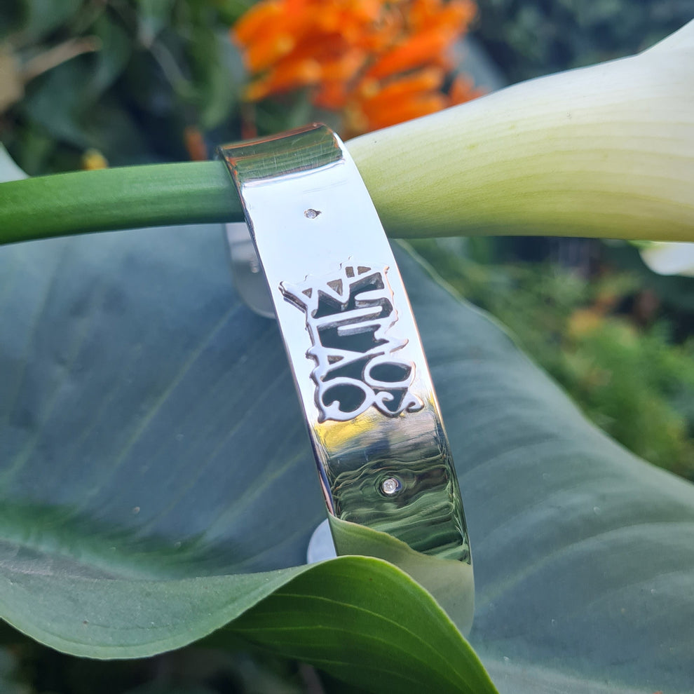 Custom Sterling Silver Broad Cuff Bangle with Diamonds – Karleigh King